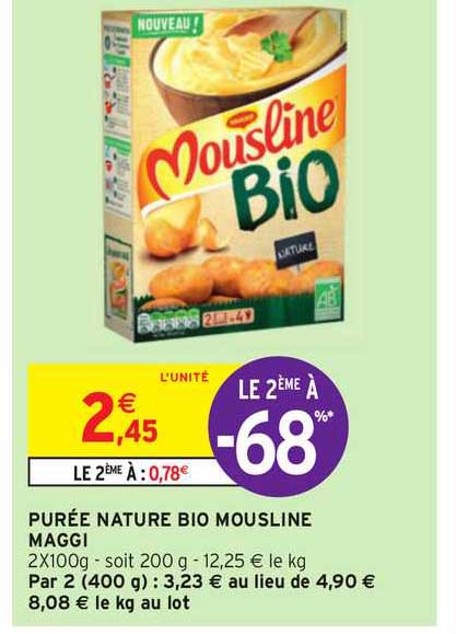 Promo Purée Nature Bio Mousline Maggi Le 2ème à -68% chez Intermarché ...