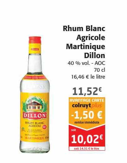 Promo Rhum Blanc Agricole Martinique Dillon chez Colruyt - iCatalogue.fr