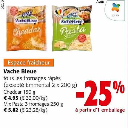 Promo , Mix Pasta 3 Fromages, Les Fromages Râpés, Vache Bleue chez ...