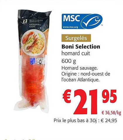 Promo Boni Selection Homard Cuit chez Colruyt - iCatalogue.fr
