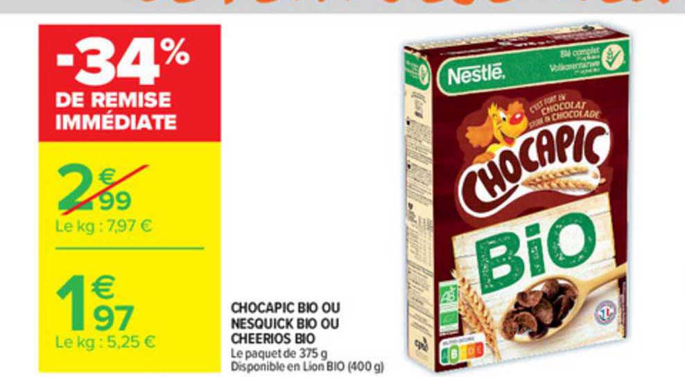 Promo Chocapic Bio Ou Nesquick Bio Ou Cheerios Bio chez Carrefour ...