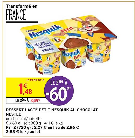 Promo Dessert Lacté Petit Nesquik Au Chocolat Nestlé chez Intermarché ...