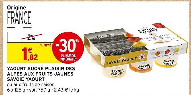 Promo Yaourt Sucré Plaisir Des Alpes Aux Fruits Jaunes Savoie Yaourt ...