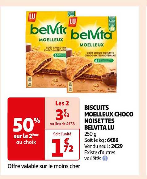 Promo Biscuits Moelleux Choco Noisettes Belvita Lu chez Auchan ...
