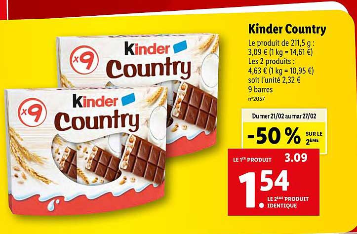 Promo Kinder Country chez Lidl - iCatalogue.fr