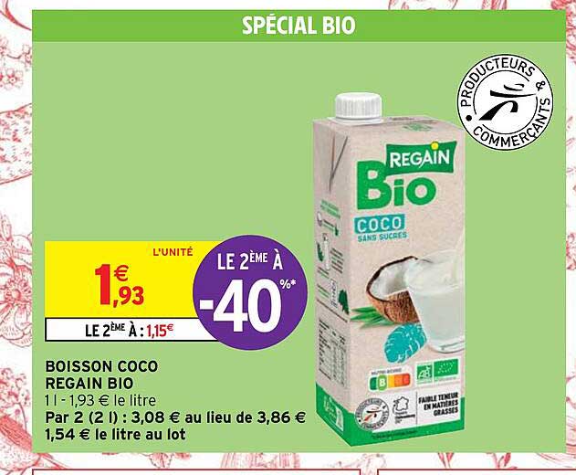 Promo Boisson Coco Regain Bio chez Intermarché - iCatalogue.fr
