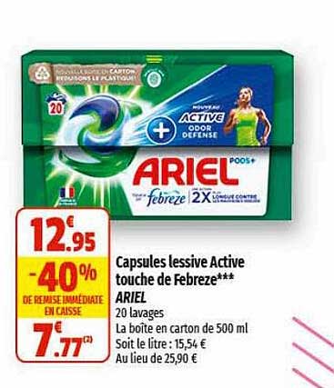 Promo Capsules Lessive Active Touche De Febrèze Ariel chez Coccinelle ...
