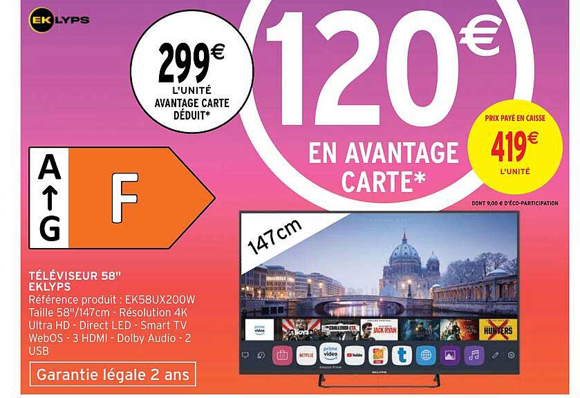 Promo Téléviseur 58" 147 Cm Eklyps chez Intermarché - iCatalogue.fr