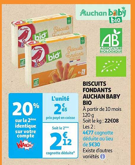 Promo Biscuits Fondants Auchan Baby Bio chez Auchan - iCatalogue.fr