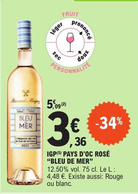 Promo Igp Pays D'oc Rosé "bleu De Mer" chez E.Leclerc - iCatalogue.fr
