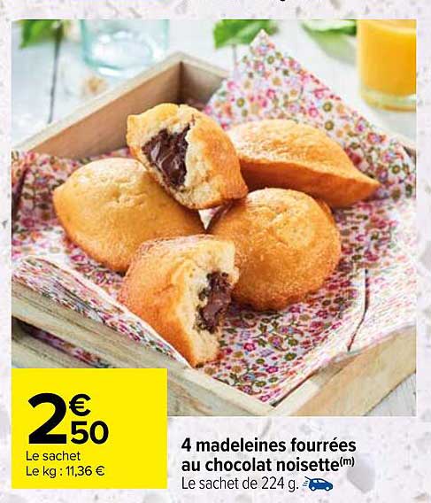 Promo 4 Madeleines Fourrées Au Chocolat Noisette chez Carrefour ...