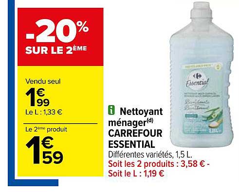 Promo Nettoyant Ménager Carrefour Essential chez Carrefour - iCatalogue.fr