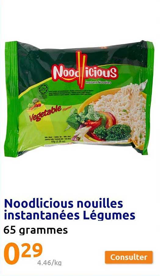 Promo Noodlicious Nouilles Instantanées Légumes chez Action - iCatalogue.fr