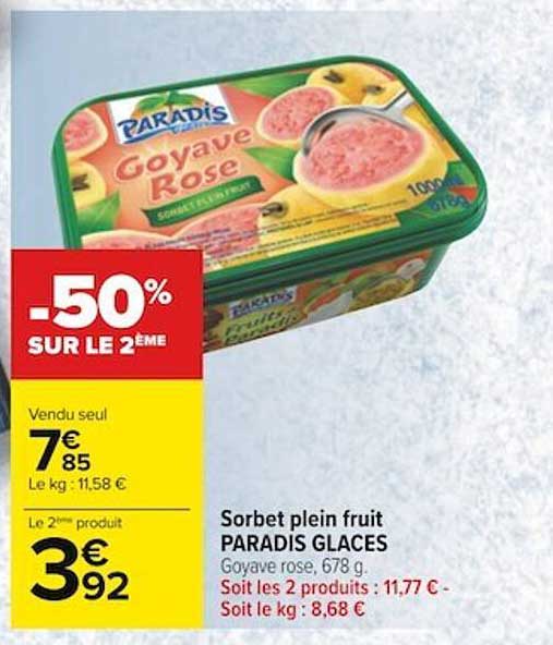 Promo Sorbet Plein Fruit Paradis Glaces chez Carrefour - iCatalogue.fr