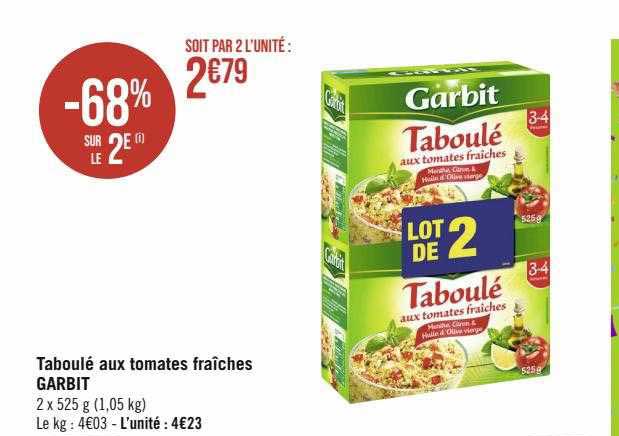 Promo Taboulé Aux Tomates Fraîches Garbit chez Géant Casino - iCatalogue.fr