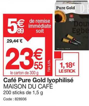Promo Café Pure Gold Lyophilisé Maison Du Café chez Promocash ...