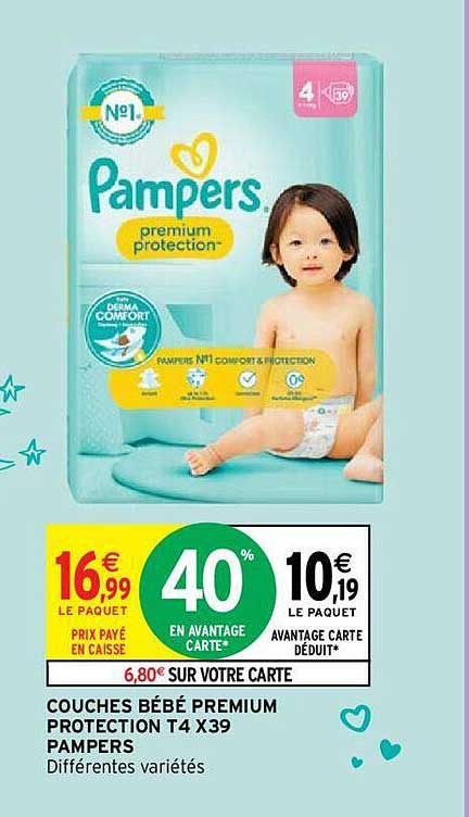 Promo Couches Bébé Premium Protection T4 X 39 Pampers chez Intermarché ...