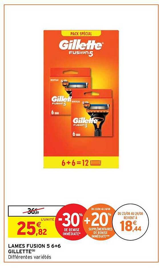 Promo Lames Fusion 5 6+6 Gillette chez Intermarché Hyper - iCatalogue.fr