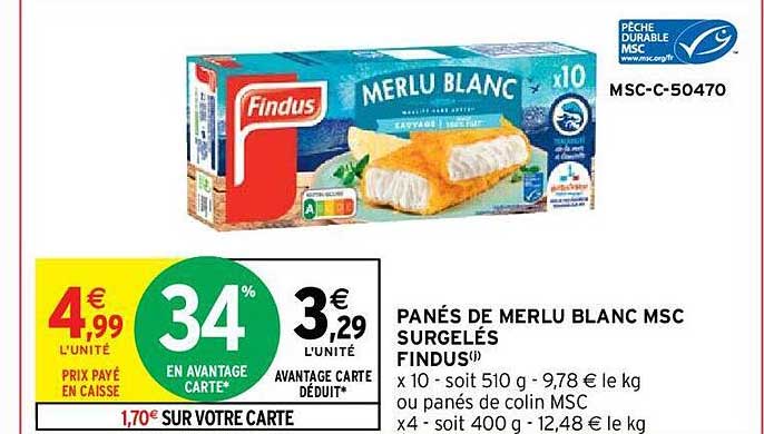 Promo Panés De Merlu Blanc Msc Surgelés Findus chez Intermarché Hyper ...