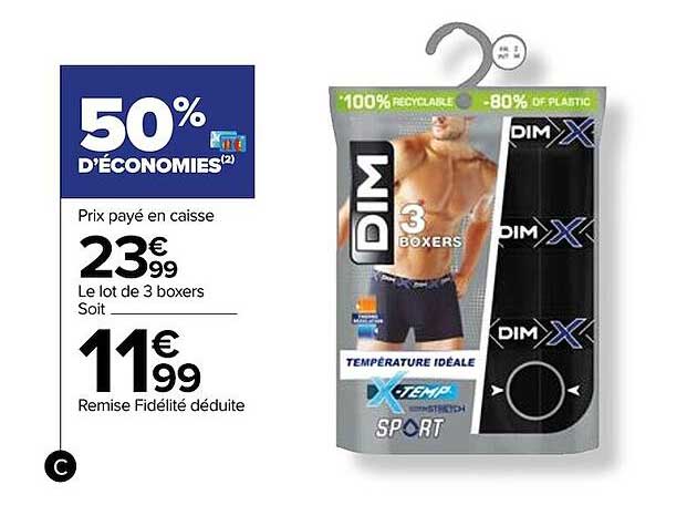 Promo Le Lot De 3 Boxers Dim chez Carrefour - iCatalogue.fr