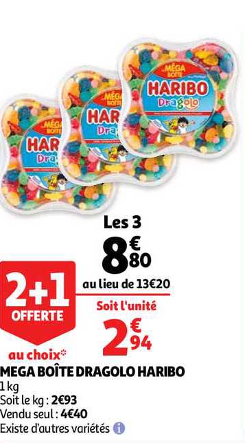 Promo Mega Boîte Dragolo Haribo 2+1 Offerte Au Choix chez Auchan ...