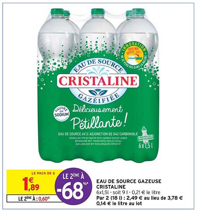 Promo Eau De Source Gazeuse Cristaline chez Intermarché Hyper ...