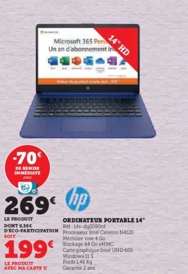 Promo Ordinateur Portable 14" Hp chez Hyper U - iCatalogue.fr