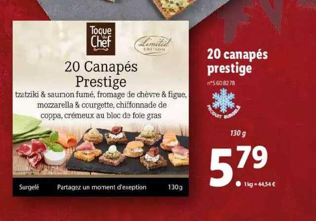 Promo 20 Canapés Prestige Toque Du Chef chez Lidl - iCatalogue.fr