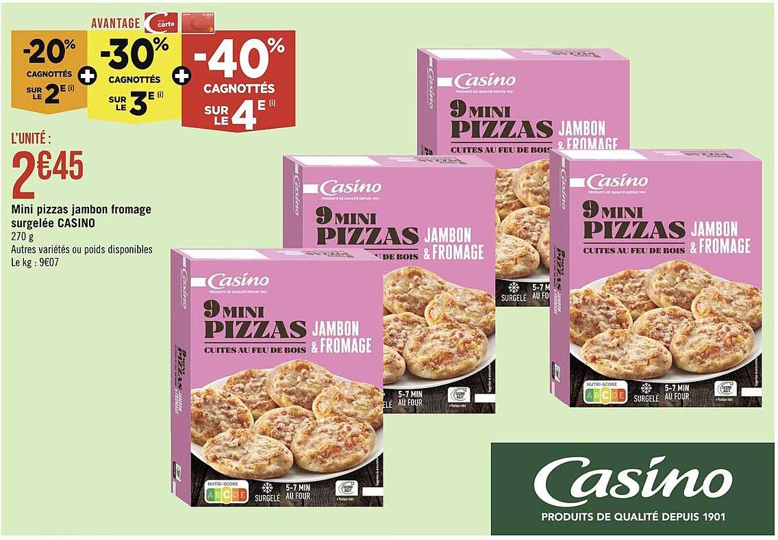 Promo Mini Pizzas Jambon Fromage Surgelée Casino chez Casino ...