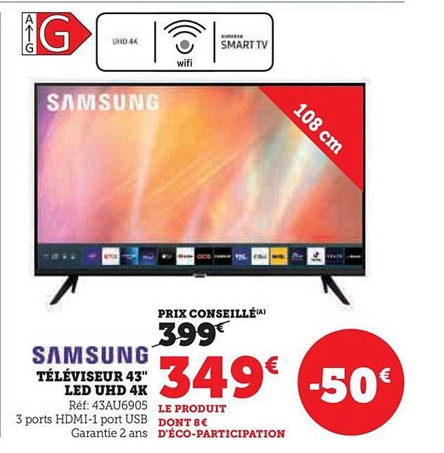 Promo Téléviseur 43" Led Uhd 4k 108 Cm Samsung chez Hyper U - iCatalogue.fr