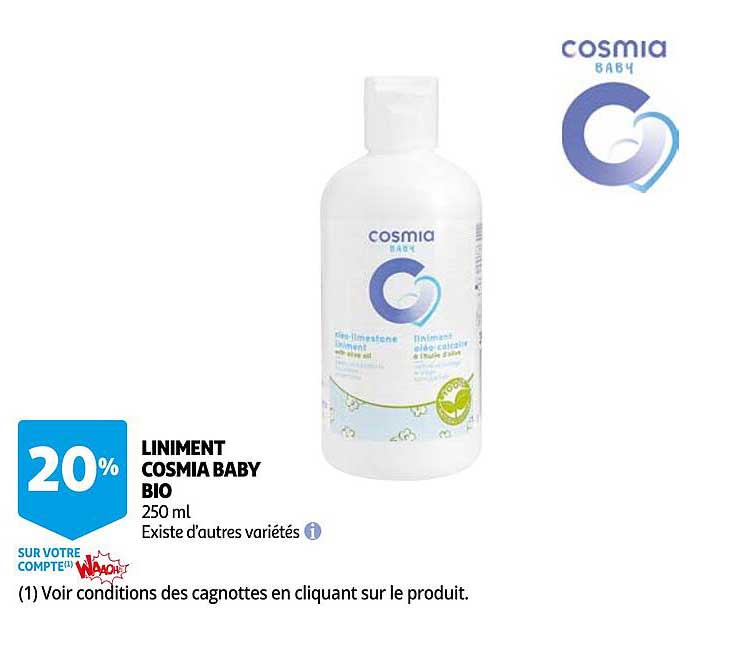 Promo Liniment Cosmia Baby Bio chez Auchan - iCatalogue.fr