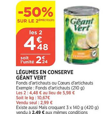 Promo Légumes En Conserve Géant Vert chez Bi1 - iCatalogue.fr