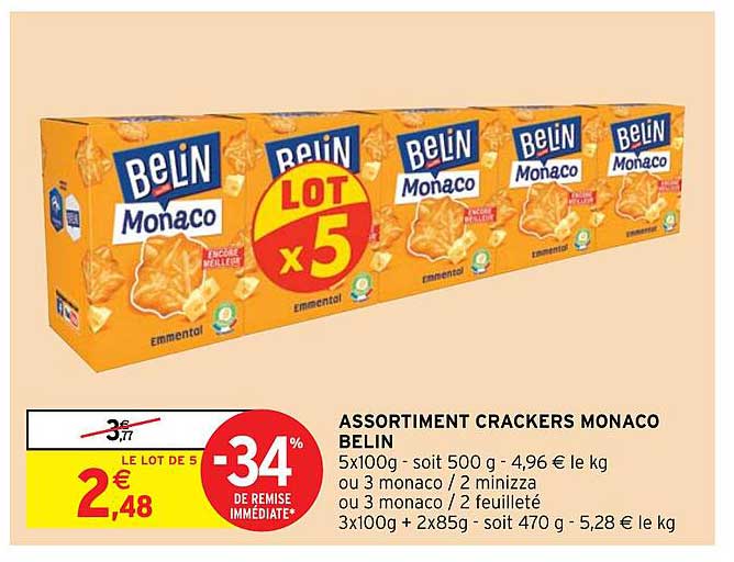 Offre Assortiment Crackers Monaco Belin chez Intermarche Express
