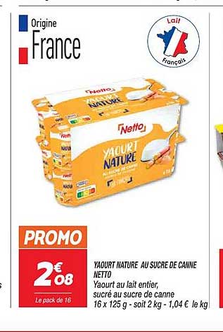 Promo Yaourt Nature Au Sucre De Canne Netto chez Netto - iCatalogue.fr
