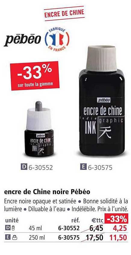 Promo Encre De Chine Noire Pébéo chez Le Géant des Beaux-Arts - iCatalogue.fr