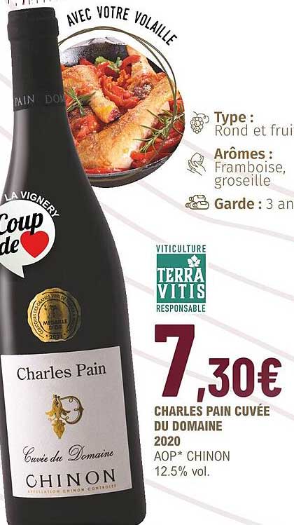 Promo Charles Pain Cuvée Du Domaine 2020 Aop Chinon 12.5% Vol. chez La ...