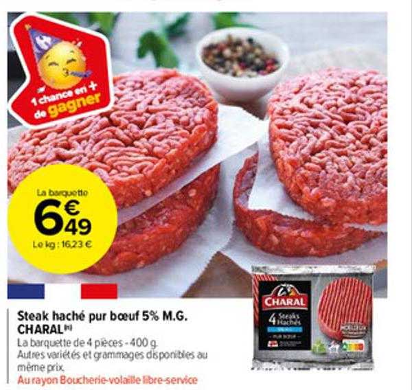 Promo Steak Haché Pur Boeuf 5% M.g. Charal chez Carrefour Market ...