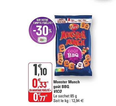 Offre Tuiles Crazy Goût Crème & Oignon Monster Munch Vico chez G20