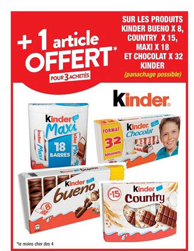 Promo Les Produits Kinder Bueno X 8, Country X 15, Maxi X 18 Et ...