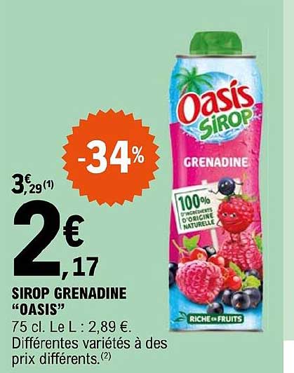 Promo Sirop Grenadine "oasis" chez E.Leclerc - iCatalogue.fr