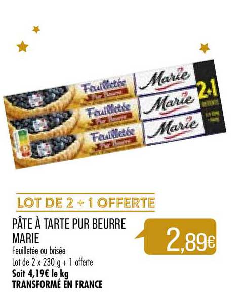Promo Pâte à Tarte Pur Beurre Marie Lot De 2+1 Offert chez Match ...