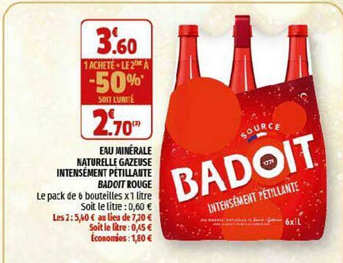 Promo Eau Minérale Naturelle Gazeuse Intensément Pétillante Badoit ...