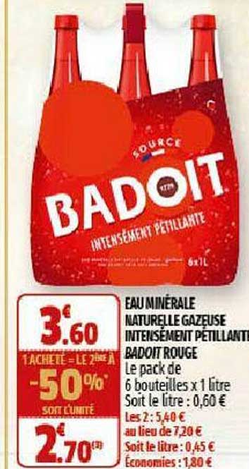 Promo Eau Minérale Naturelle Gazeuse Intensément Pétillante Badoit ...