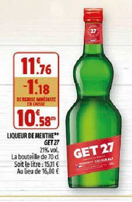 Promo Liqueur De Menthe Get 27 chez Coccinelle Supermarché - iCatalogue.fr