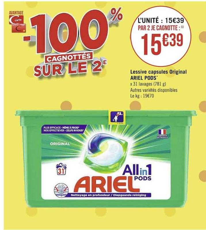 Promo Lessive Capsules Original Ariel Pods chez Casino Supermarchés ...
