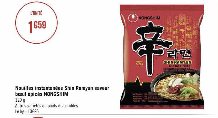 Promo Nouilles Instantannées Shin Ramyun Saveur Bœuf épicés Nongshim ...