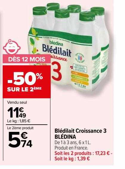 Promo Blédilait Croissance 3 Blédina chez Carrefour Market - iCatalogue.fr