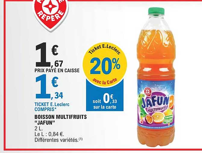 Promo Boisson Multifruits "jafun" chez E.Leclerc - iCatalogue.fr