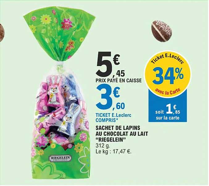 Promo Sachet De Lapins Au Chocolat Au Lait "riegelein" chez E.Leclerc ...