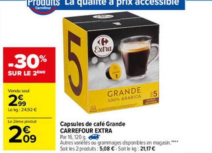 Offre Capsules De Café Grande Carrefour Extra chez Carrefour Market